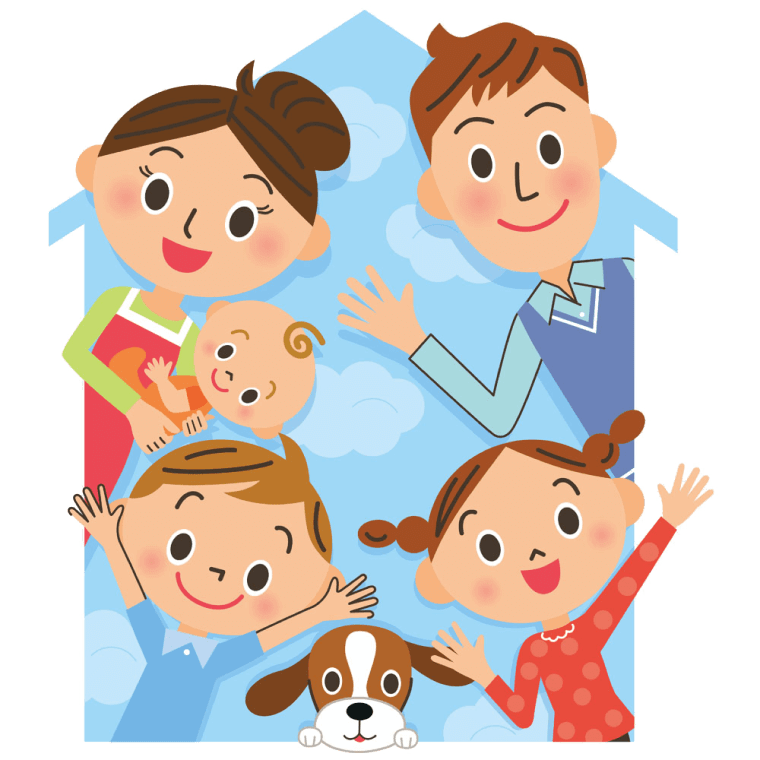 Family cartoon group selfy with pets photo by illustration - Graphic a2z